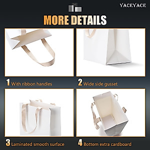 White Gift Bag with Handles, YACEYACE 20Pcs 8"x4.25"x10" White Paper Gift Bags Bulk Kraft Paper Bag White Paper Wedding Bags White Paper Shopping Bags Gift Wrap Bags for Party Birthday Baby Shower Retail Mothers Day Small Busines