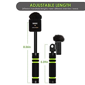 Wireless GO II Interview Microphone Handle, Retractable Wireless go II Handheld Adapter with Wind Muff for RODE Wireless GO II - Rode Go 2 Accessories by YOUSHARES （Metal）