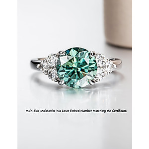 CannyCat Fancy Vivid Blue Green Moissanite Wedding Band Ring Set for Women 4.2 cttw Moissanite Engagement Rings Platinum-Plated Sterling Silver Wrap Guard Enhancers Anniversary Bridal Sets (size-8.5)