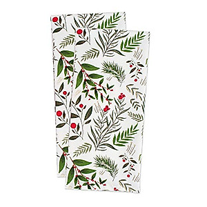 DII Christmas Kitchen Towel Set, Floral Tea Towels for Baking, Cleaning, Entertainment & Cooking, 18x28, Holiday Sprigs, 2 Piece