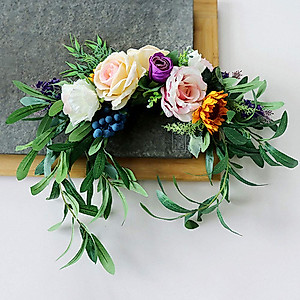 NMFIN Artificial Flower Swag, Handmade Floral Simulation Rose Peony Swag Arch Wreath Centerpiece for Wedding Home Front Door Garden Lintel Decoration