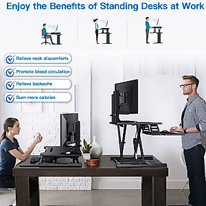 HUANUO Quick Sit to Stand Desktop Gas Spring Riser (Max Height:19.3inch), 32 inch Height Adjustable Standing Desk Converter for Dual Computer Monitors & Laptop Workstation, Perfect Home Office