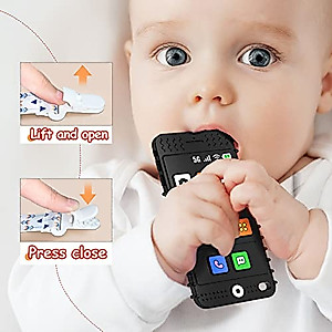 FFTROC Silicone Baby Teething Toys, Teether for Babies 6-12 Months, Smart Phone Shape Teether, Sensory Chew Toys for Boys & Girls - Black
