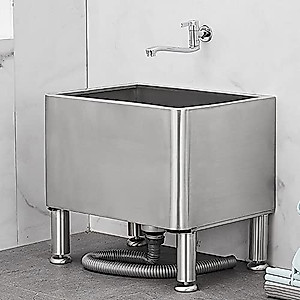 Commercial Floor Mop Sink, Stainless Steel 30cm Large-Capacity Deepening Mop Sink, Floor-Standing Mop Sink Suitable for Home Outdoor Courtyards