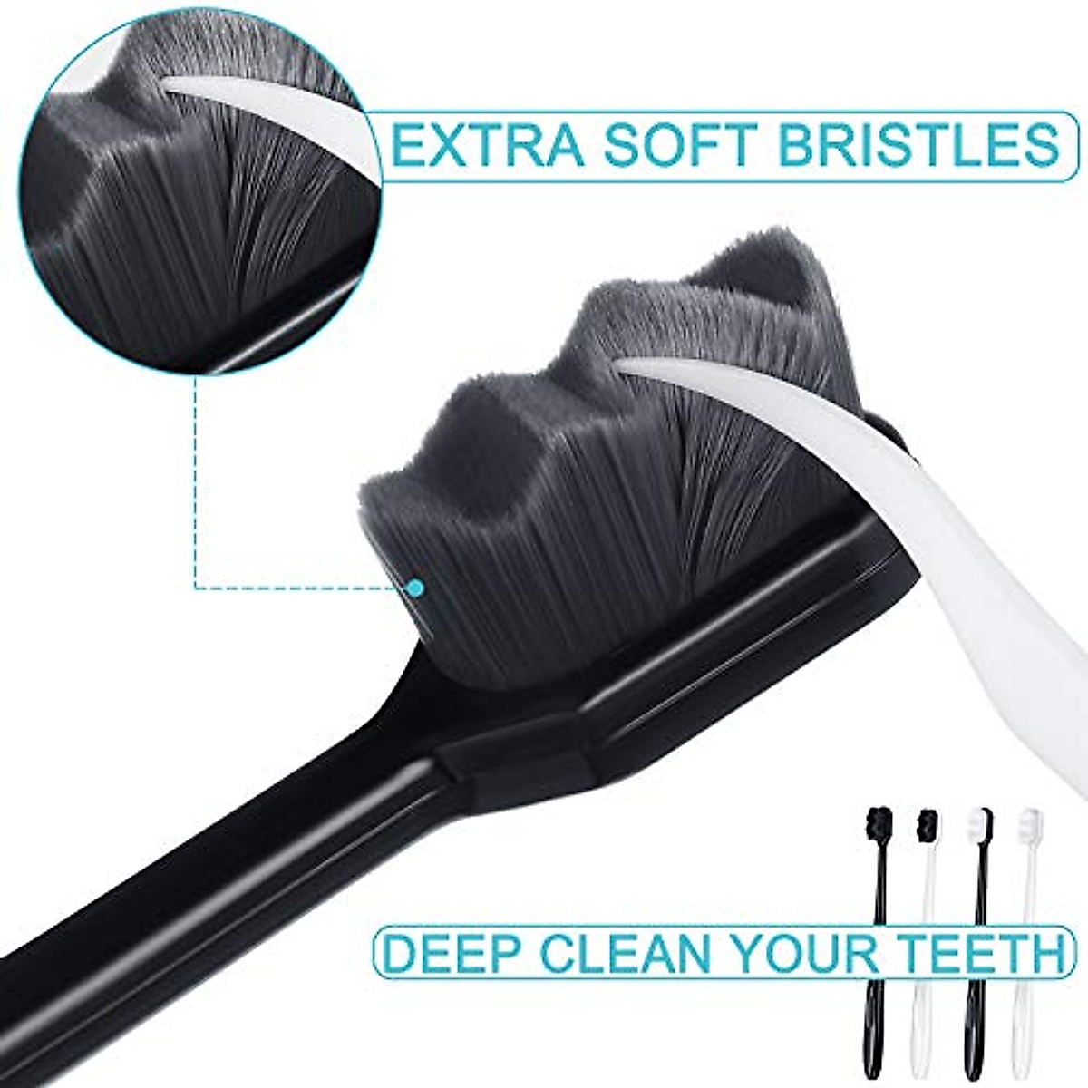 Patelai 20 Pieces Extra Soft Toothbrush Micro Nano Toothbrushes 20,000 Soft Bamboo Charcoal Bristles Toothbrush Soft Bristle for Fragile Teeth Oral Gum Recession, Black and White