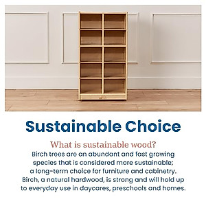 ECR4Kids 10 Cubby Tray Cabinet with Scoop Front Storage Bins, 5x2, Natural, Classroom Furniture, Clear