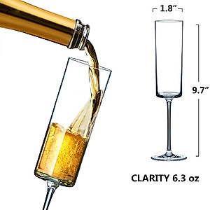 YINUOWEI Champagne Flutes - Crystal Champagne Glasses Set of 8 Modern Hand Blown Champagne Flutes Elegant Lead-free Premium Gifts for Weddings, Anniversaries, Christmas -6.3 fl oz, Clear