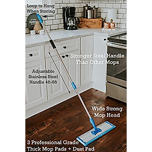 Zflow 18" Professional Microfiber Mop - Commercial Stainless Steel Handle With Microfiber Dust Pad + 3 Microfiber Wet Pads