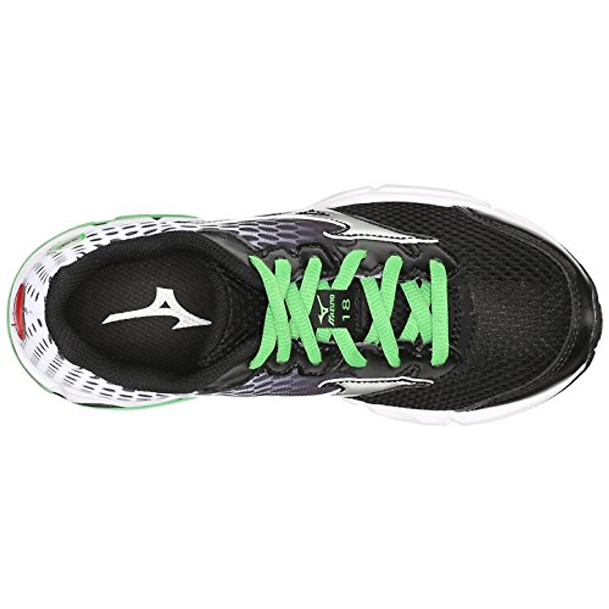 Mizuno Wave Rider 18 Junior Kids Running Shoe (Little Kid/Big Kid), Black/Classic Green, 2.5 M US Little Kid