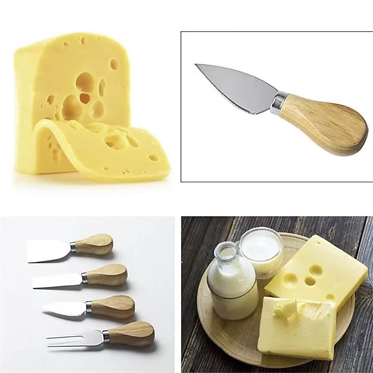 Cheese Slicer Stainless Steel Butter Cutter Cheese Cutter with Precision Scale Plate for Accurate Cuts with Four Replacement Cords and Knife and Fork Set of Four for Cheesecake Butter Sausage
