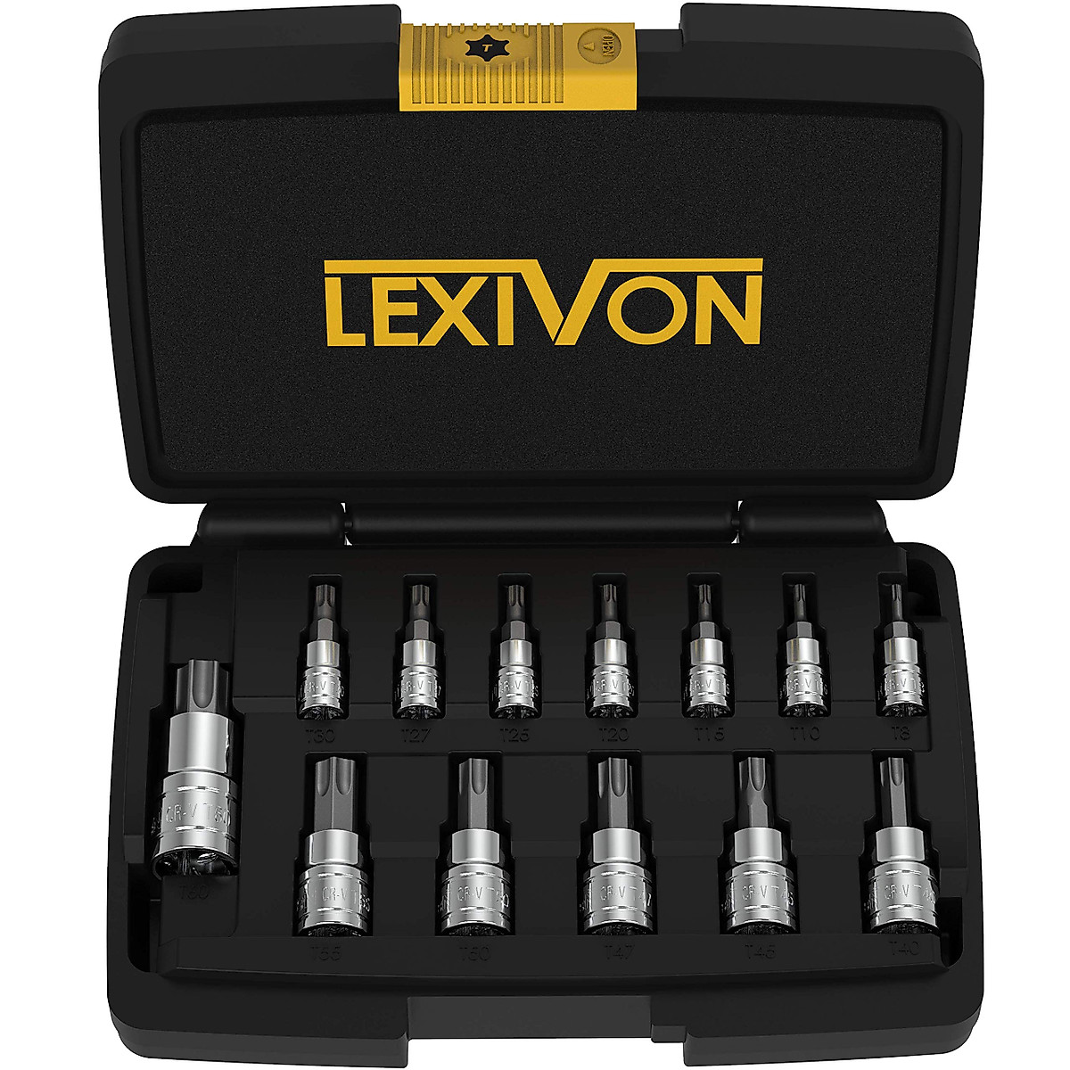 LEXIVON Torx Bit Socket Set, Premium S2 Alloy Steel | 13-Piece Star T8 - T60 Set | Enhanced Storage Case (LX-143)