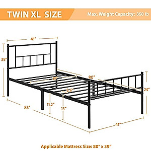 Yaheetech 13 inch Twin XL Size Metal Bed Frame with Headboard and Footboard Platform Bed Frame with Storage No Box Spring Needed Mattress Foundation Black