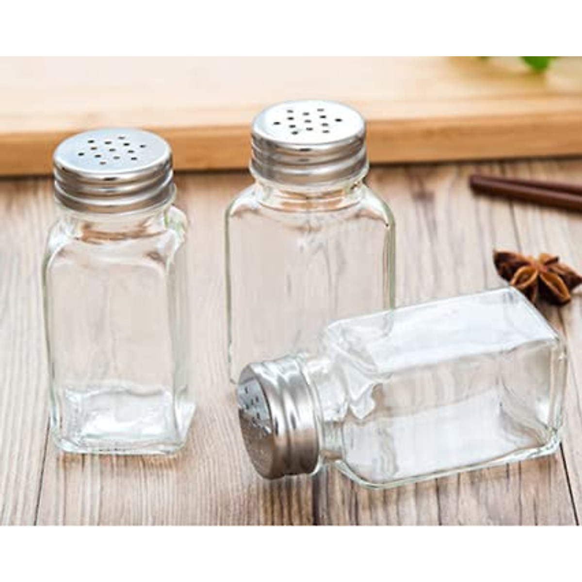 Tebery 30 Pack Glass Salt and Pepper Shaker Set with Stainless Steel Mushroom Top, 2.7oz Spice bottle for Kitchen, Restaurants and Catering, Classic Design