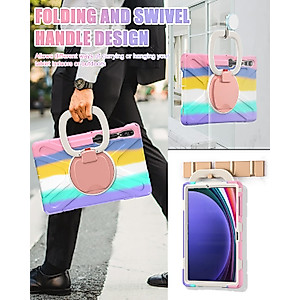 BRAECN Case for 12.4 Inch Samsung Galaxy Tab S9 Plus, S8+, S7+, S7 FE, Rugged Silicone Case with S Pen Holder, Handle Grip, Kickstand, Shoulder Strap, Colorful Pink