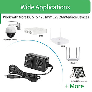 Security-01 AC 100-240V to DC 12V 2A Power Supply Adapter with 4 Ways Splitter Cable for Security Camera/DVR/NVR/Led Strip Lights/Router/Monitor/Keyboard,UL Listed