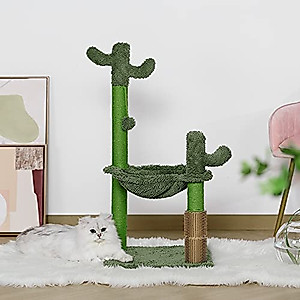 Dreamsoule Cactus Cat Tree, Large Cat Trees with Hammock 35 inch High Cat Scratching Post and Back Scratcher, Cactus Cat Scratcher with Interactive Dangling Ball, Climbing Stand for Indoor Kittens