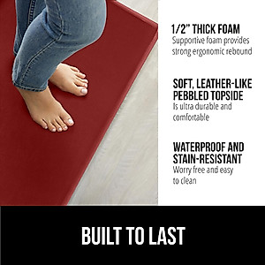 Gorilla Grip Set of 2 Anti Fatigue Cushioned Waterproof, Stain and Scratch Resistant Kitchen Floor Mats, Ergonomic Standing Office Desk Mat, Supportive Padded Memory Foam Rugs, 17x24 + 17x48, Red