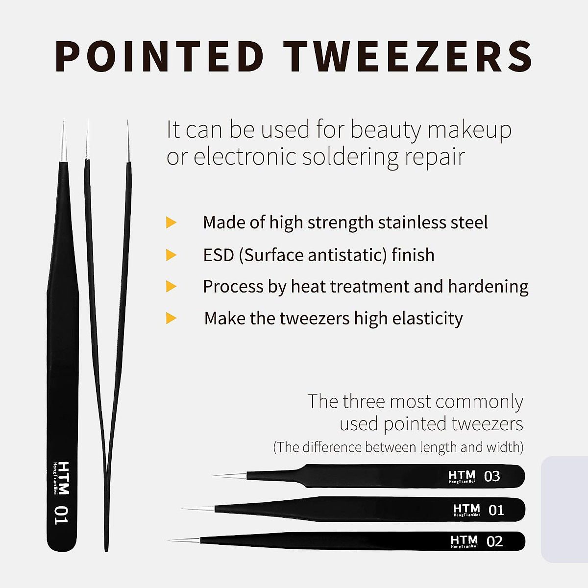 Precision Craft Tweezers Set,3 Pcs Pointed Tweezers,2 Pcs Curved Tweezers,2 Pcs Precision Serrated Tweezers for Eyelash Extensions,Craft, Jewelry,Soldering,Electronics Etc
