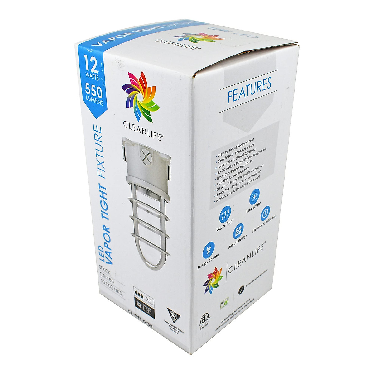 CLEANLIFE LED Vapor Tight Light Cage Jelly Jar, Transparent Lens – Integrated LED Industrial Light Fixture for Indoor and Outdoor Ceiling Light Fixture, Vapor Proof Security Cage Light, NSF Certified