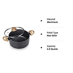 MICHELANGELO Stock Pot with Lid, 5 Quart Cooking Pot Nonstick, Granite Soup Pot with Lid, Induction Pot with Stay-cool Handle, 5 Qt Stockpot Non Stick Pot Black