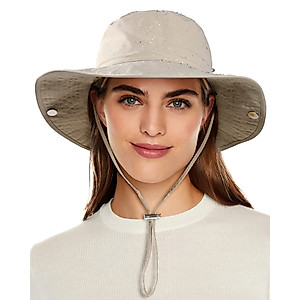 Waterproof Bucket Rain Hat for Women Wide Brim Summer UPF50+ Cowboy Sun Hat Men Foldable Soft Floppy Beach Hat Beige