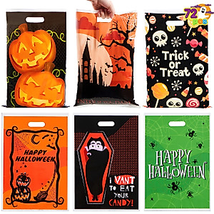 JOYIN 72 Pcs Halloween Candy Bags for Trick or Treating, Plastic Goodie Bags Assorted for Halloween Trick-or-Treat Snacks Party Favors, Event Party Favor Supplies Classroom Prizes