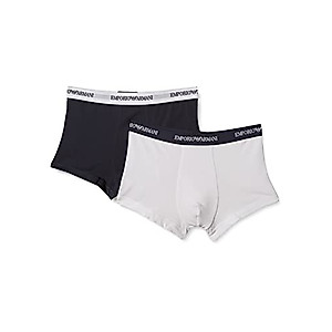 Emporio Armani Men's 2 Pack Cotton Trunk, White/Marine, Medium
