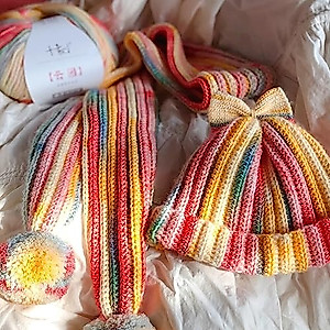 200g/Ball Wool Cotton Acryilc Yarn Gradient Rainbow Color Autumn Winter Sweater Scarf Hat Hand Knitting Crochet (Color : YT07)