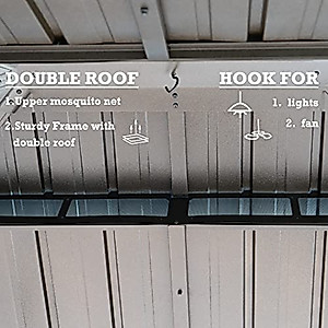 Kozyard Alexander Permanent Hardtop Gazebo Aluminum Gazebo with Galvanized Steel Double Roof with Mosquito Net and Privacy Sidewalls (Alexander 10'x12'(Brown)