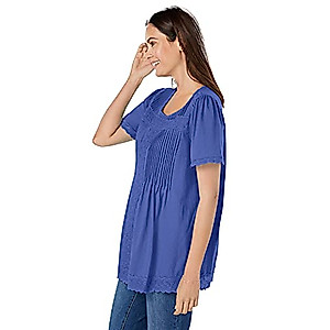 Woman Within Women's Plus Size Lace-Trim Pintucked Tunic - 2X, White