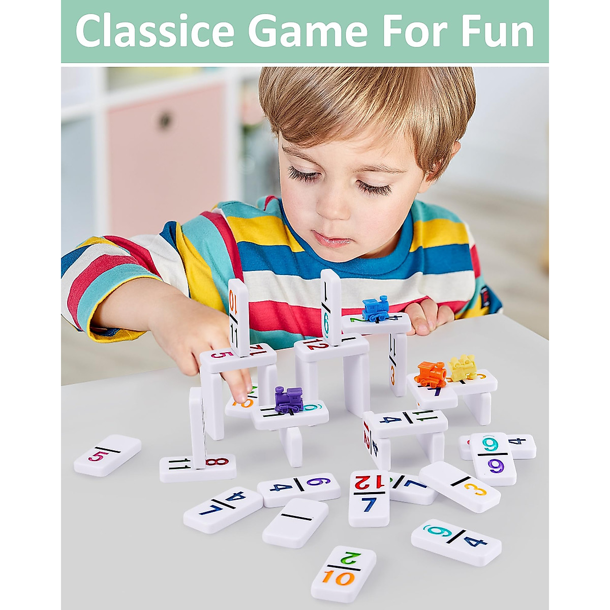 KAILE Mexican Train Dominoes Set with Numbers, 91 Tiles Double 12 Colored Dominoes Game Set with Aluminum Case for Families Kids 2-4 Players