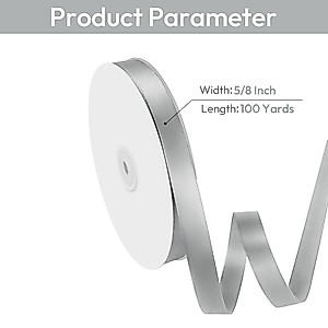 Isaspire 5/8" Width x 100 Yards Satin Ribbon, Silver Ribbon Perfect for DIY Craft, Bows, Gift Wrapping, Flower Bouquet, Valentine's Day, Christmas and Party Decoration