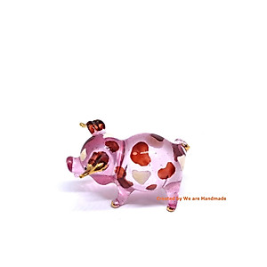 Handmade Mini 2" Blown Glass Pig Figurine, Pink with 22K Gold Accents, Gift Ideas, Fantasy Cool Stuff Decor No.2