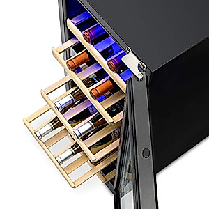 NewAir Freestanding 28 Bottle Dual Zone Wine Fridge, French Door, Black Stainless Steel