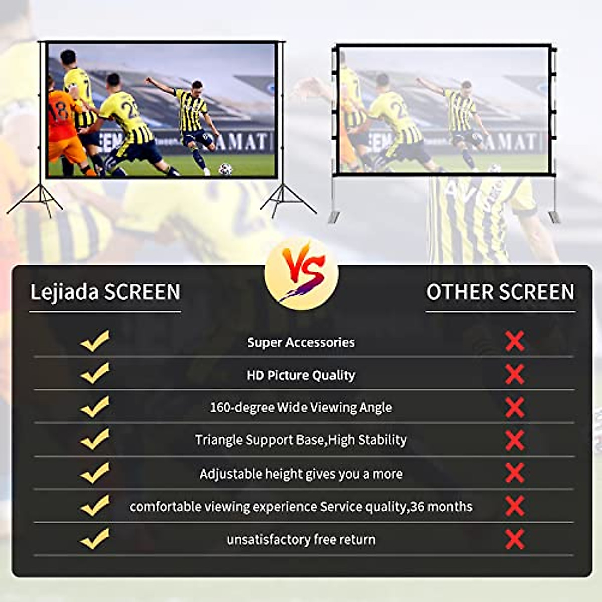 Projector Screen and Stand, 100 inch Portable Projection Screen 16:9 4K HD Rear Front Projections Movies Screen for Indoor Outdoor Home Theater Backyard(100)