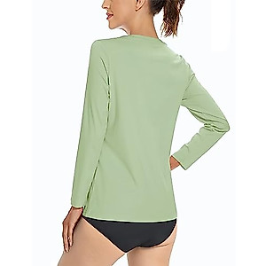Boladeci Womens Swim Shirt Long Sleeve UPF 50+ Sun Protection Clothing V Neck SPF Shirts Quick Dry UV Tee Summer Tops T-Shirts Rash Guard for Women Light Green