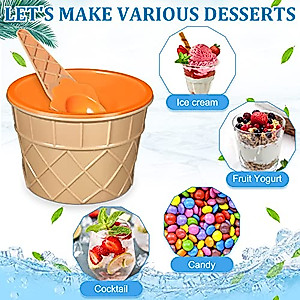 Meanplan 48 Sets Plastic Ice Cream Bowls Candy Color Ice Cream Cups with Spoon Reusable Cute Dessert Bowl for Kids Sundae Candy Yogurt Pudding Mousse DIY Baking Summer Holiday Birthday Party (Round)