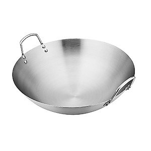 YWJLQH Stainless Steel Dual Handle Wok Pan for Grilling Crispy Potatoes and Omelettes, 30cm