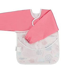 Hi Sprout Infant Toddler Baby Waterproof Sleeved Bib, Bib with Sleeves&Pocket, 6-24 Months (Pink Fish)