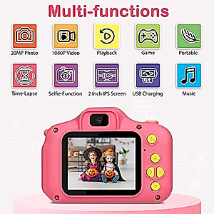 Kids Camera for Girls, Toddler Camera 1080P 32GB Kids Digital Video Camera Toys Gifts for Boys Girls 3 4 5 6 7 8 Year Old Rechargable 2.0 Inch (Pink)