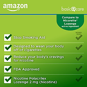 Amazon Basic Care Nicotine Polacrilex Lozenge 2 mg (nicotine), Stop Smoking Aid, Mint Flavor, 144 Count