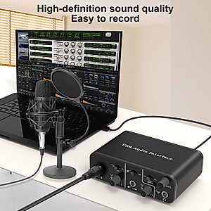 USB Audio Interface for Recording Music, XLR interface with 48V Phantom Power, TRS balanced with Headphone Amplifier, AudioBox Mic Preamps 48v 2 Channel for PC/Win/Mac Streaming and Podcasting