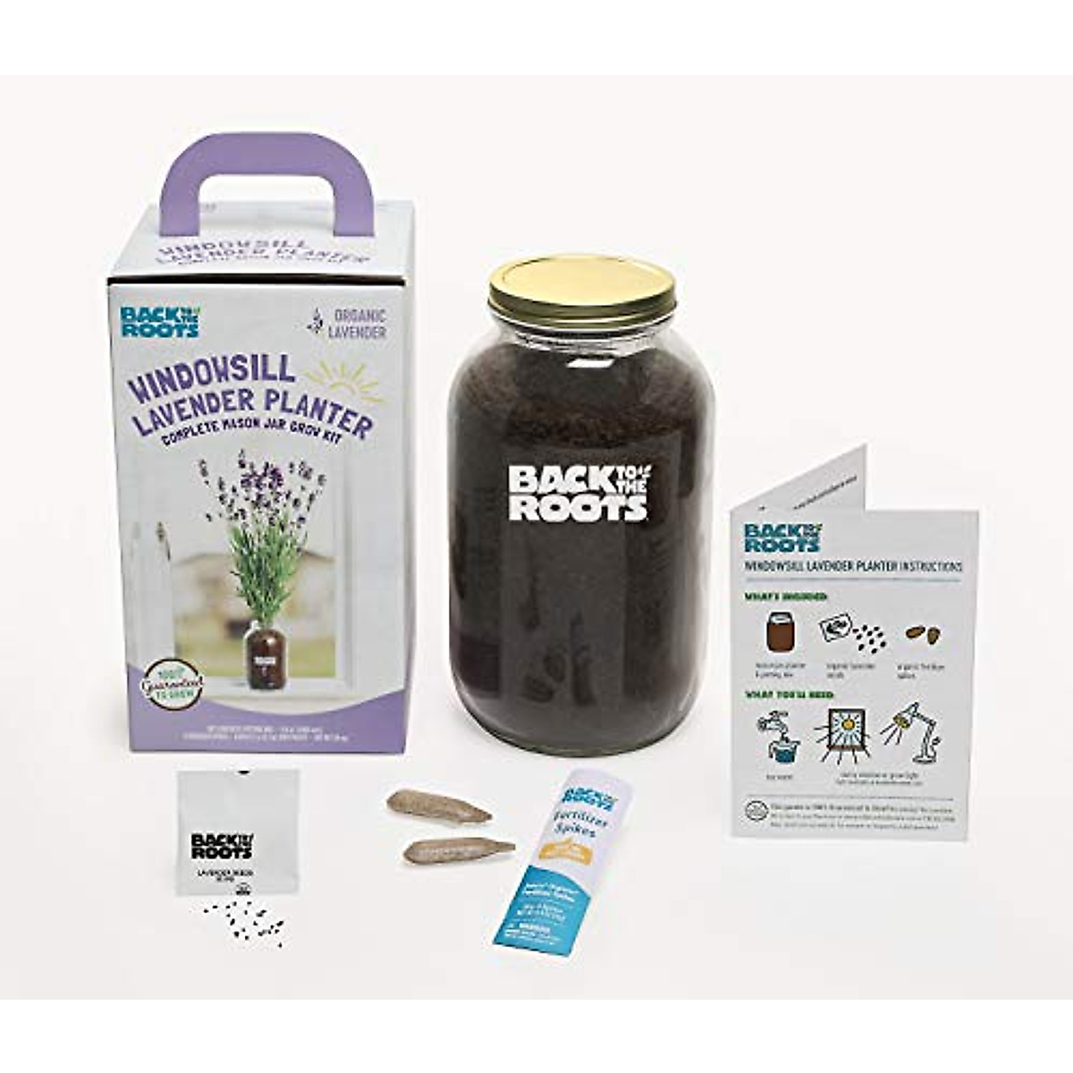 Back to the Roots Lavender Organic Windowsill Planter Kit - Grows Year Round, Includes Everything Needed for Planting