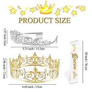 GreatMH 2Pack Prom King and Queen Crowns for Men Women Kings Crown Metal Crystal Tiara Crown for Women Men Bridegroom Bride Princess for Birthday Wedding Halloween (Gold&Silver)