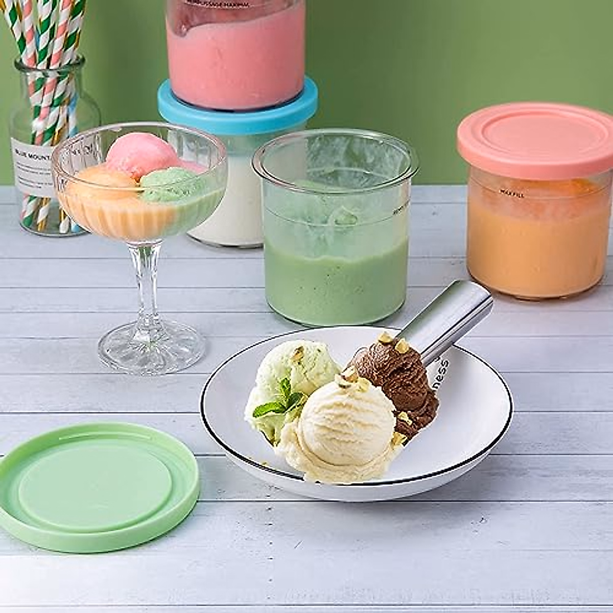 EVANEM 2/4/6PCS Creami Deluxe Pints, for Ninja Creami Ice Cream Maker Pints,16 OZ Ice Cream Container Airtight,Reusable Compatible with NC299AMZ,NC300s Series Ice Cream Makers,Gray-6PCS