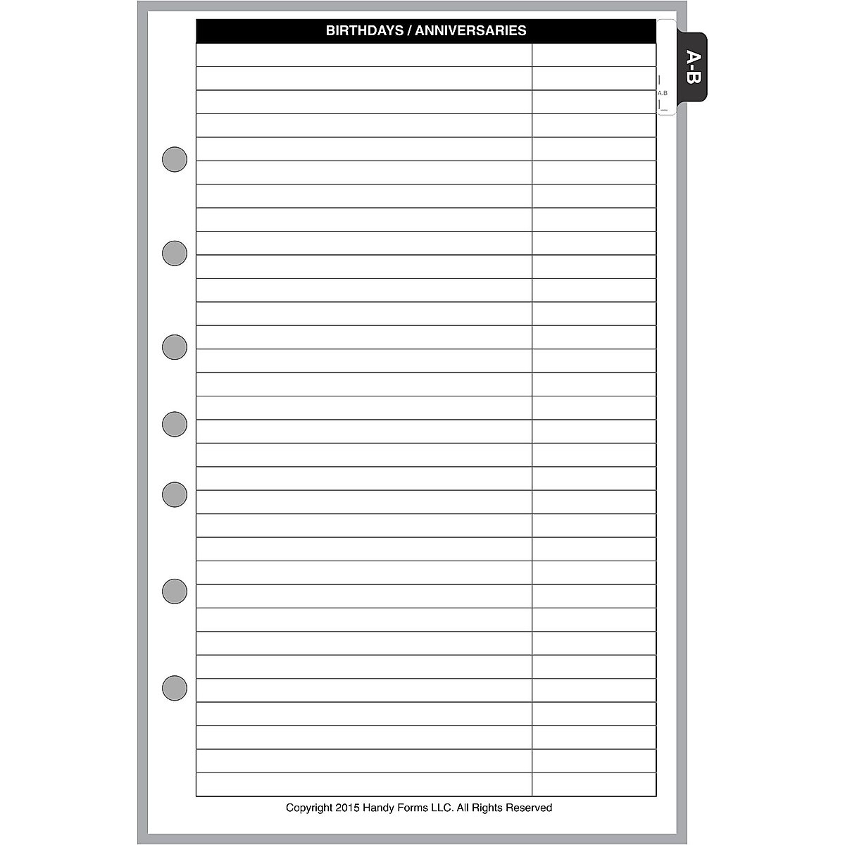 Classic Size Name & Address Refill, Sized and Punched with 7 Holes for 7-Ring Notebooks Such as Franklin, etc. (5.5" x 8.5")