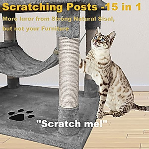 NEGTTE Cat Tree Tower for Indoor Cats,67 inches Extra Large Multi-Level Cat Condo with Sisal Scratching Posts for Large Cats Kitty Play House,Light Gray