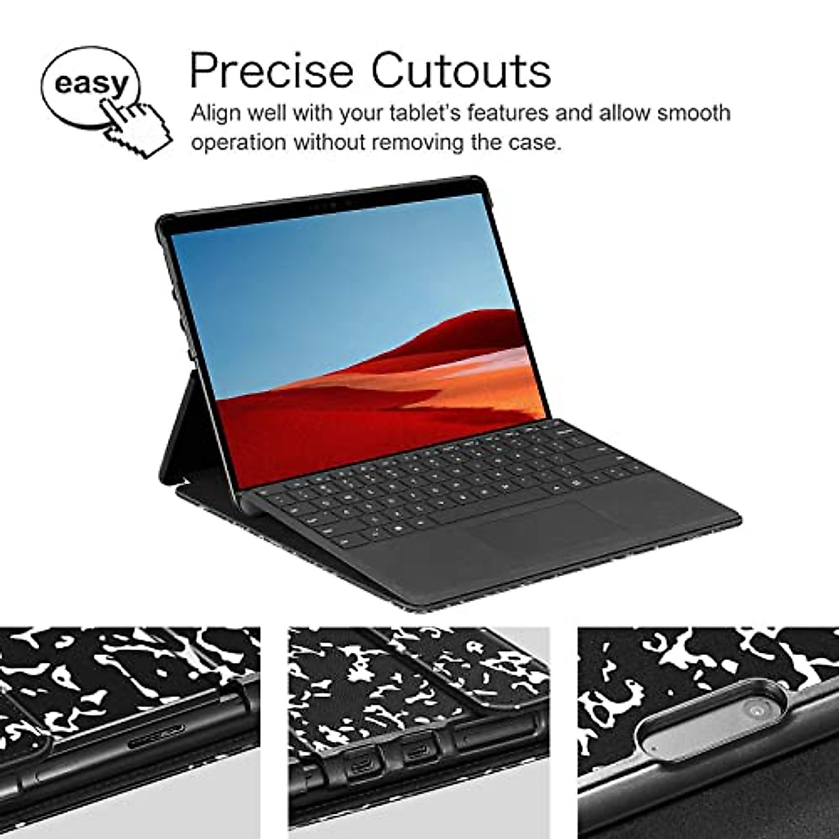 Fintie Case for Microsoft Surface Pro X (2021/2020/2019) - Hard Shell Slim Portfolio Cover Compatible with Type Cover Keyboard for 13 Inch New Surface Pro X (SQ1/SQ2), Composition Book