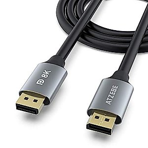 ATZEBE DisplayPort to DisplayPort Cable 3ft, DisplayPort 1.4 Cable Support 7680x4320 Resolution, 8K@60Hz, 4K@144Hz, High Speed 32.4Gbps, HBR3, DSC, HDR10, HDCP2.2…