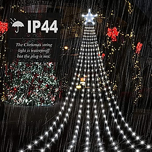 Ghope Outdoor Christmas Decorations Star Lights 298 LED 11.5ft Christmas Tree Lights 8 Lighting Modes String Lights Waterproof Christmas Lights Indoor Outdoor for Home Xmas Tree Garden Yard Decor